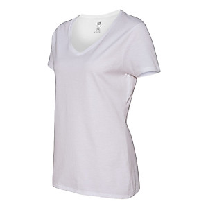 Hanes Ladies Perfect-T Cotton V-Neck T-Shirt. ,WHITE,XS