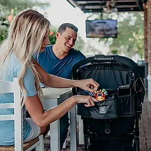 Cozy Stroller Caddy Organizer (Black, Insulated) - Everything Mom Needs on Stroller - 2 Deep Cup Holders, 3 Separate Spaces, Front Cellphone Holder, Wallets, Diapers, Milk