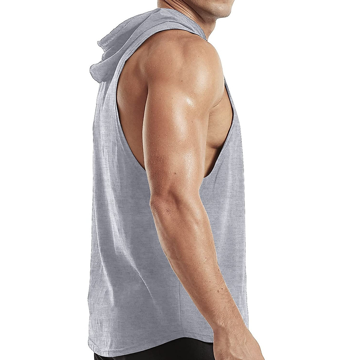 Men's Workout Bodybuilding Hoodies Tshirt Athletic Training Tank Tops Cotton Gym Hooded Top Cut Off Sleeveless Muscle T-Shirt Gray M
