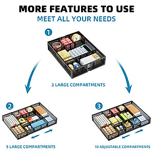 Marbrasse Expandable Desk Drawer Organizer, Mesh Drawer Organizer Tray with 10 Adjustable Compartments, Desk Organizers and Accessories, 5 Dividers Drawer for Office Supplies, Makeup & Vanity (Black)