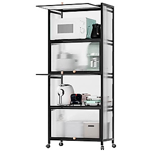 Worparsen Kitchen Storage Cabinets,5 Tiers Pantry Storage Cabinet, Kitchen Bakers Rack with Visible Doors, Microwave Storage Rack, Large Kitchen Cabinet for Dishes, Pots and Pans Black