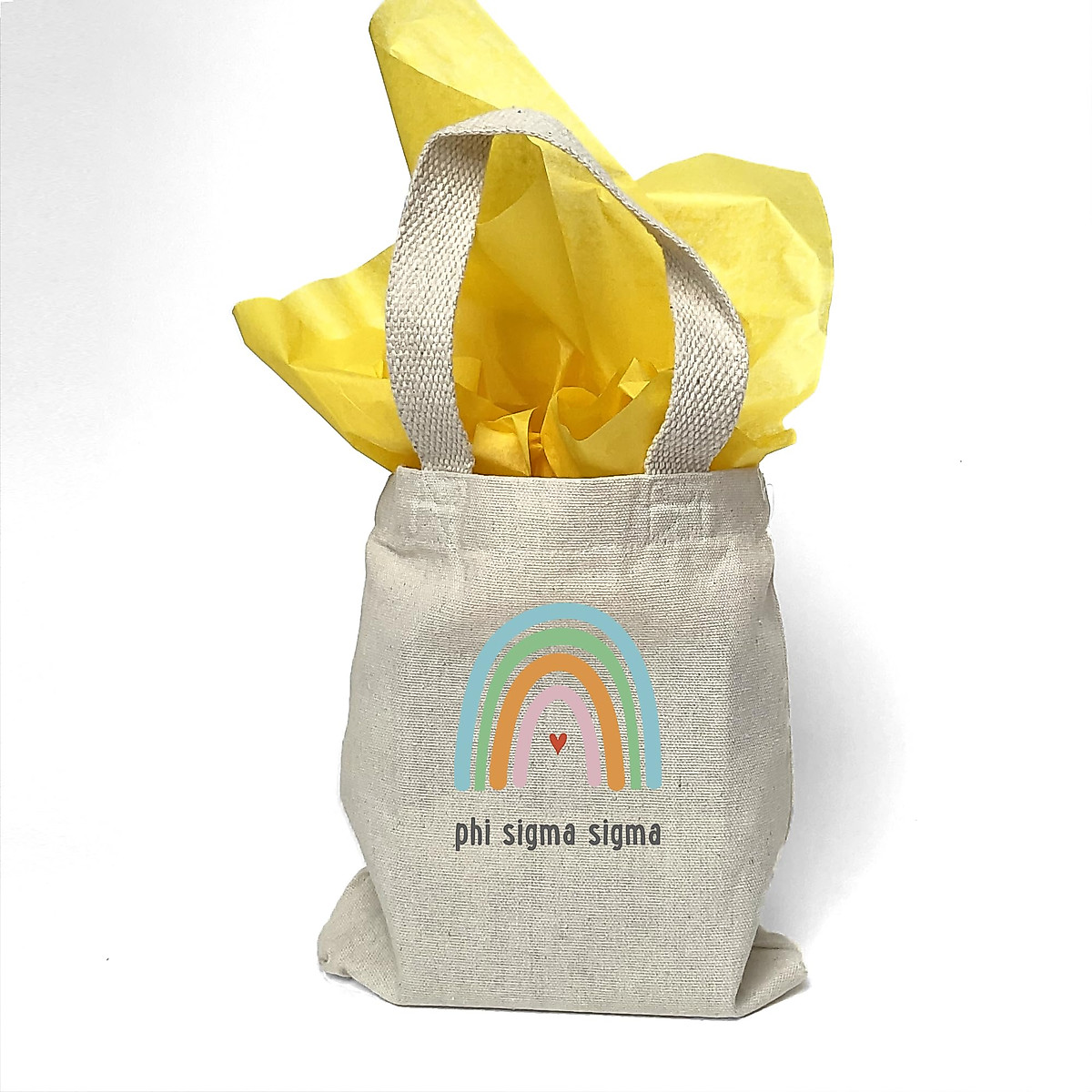sockprints Phi Sigma Sigma Rainbow Mini Tote Bag - Gift Tote Bags for Sorority - Mini Goodie Bag - Sorority Gift Bag