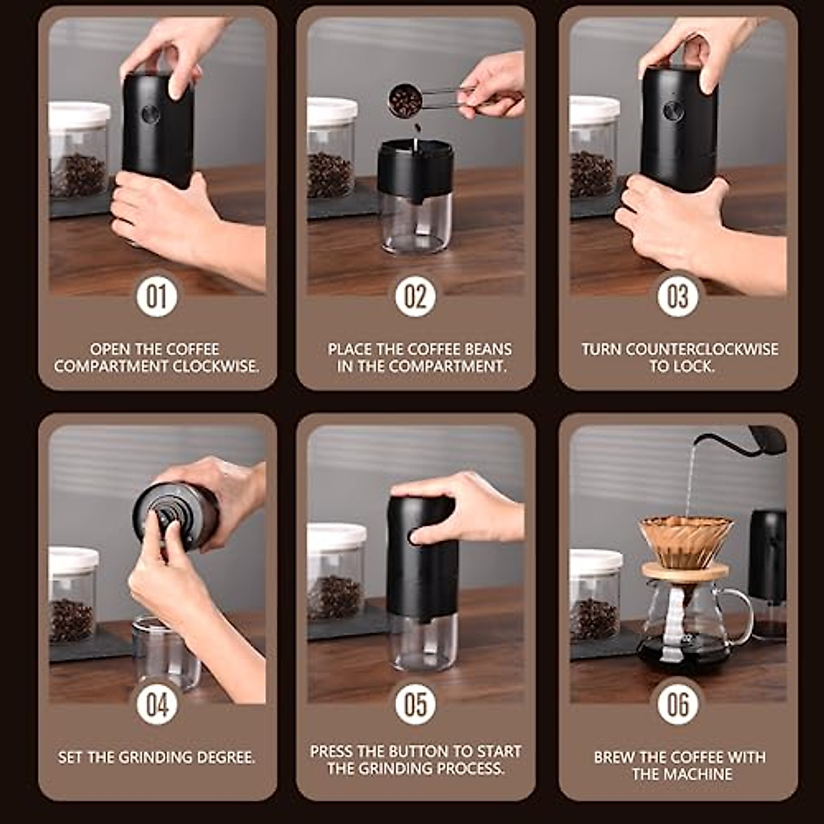 SPAOTREM Electric Coffee Grinders with Ceramic Cone Grinder Coffee Bean Grinder, Adjustable Coarseness, Type-C Portable Rechargeable Electric Espresso Coffee Grinder 30g (White)