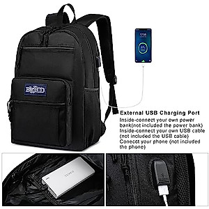 BIKROD Laptop Backpack for Men and Women, 15.6 Inch School Backpack for Teen Boys and Girls, Lightweight Casual Black Travel Backpack with USB Charging Port, Daily-use Bookbag Fits