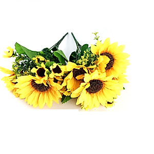 Worlds 12" H Artificial Sunflower Bouquet&Fake Silk Sunflowers Bouquets for Home Party Garden Wedding Decor 2PC