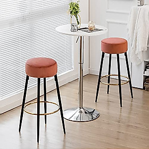 Fefances Pink Bar Stools Set of 2 Modern Round Velvet Bar Stools Kitchen Breakfast Round Dining Chair 30 inch Height