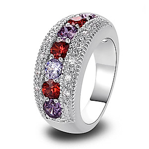 Emsione Women's 925 Sterling Silver Plated Round Created Pink Topaz & Ruby Spinel Vintage Style Ring Band Statement Cocktail Ring Size 10