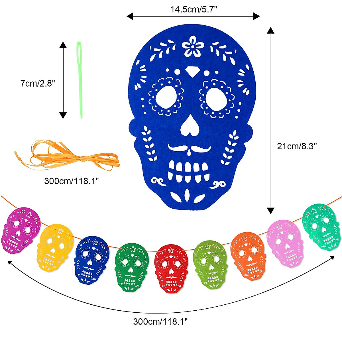 HOWAF 2 Pcs Plastic Papel Picado Mexican Fiesta Banners Day of The Dead Skull Bunting Banner Halloween Dia De Los Muertos Mexicano Banners for Cinco De Mayo Decorations Mexican Party Supplies