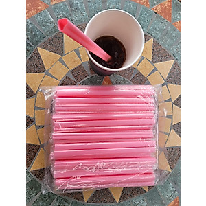 JOYLUCK KOREA 50pcs Jumbo Smoothie Heart shaped Pink Disposable Drinking straws Individually Wrapped plastic straws Party Supplies Birthday Party for Kids Bridal Shower Wedding Valentine's Day