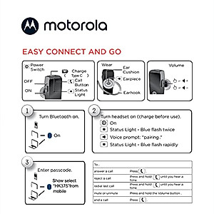 Motorola Bluetooth Earpiece HK385 in-Ear Wireless Mono Headset with CVC Touch Control for Clear Voice Calls - IPX4 Sweat Resistant, Smart Touch/Voice Control, Noise Suppression, Multipoint Connect