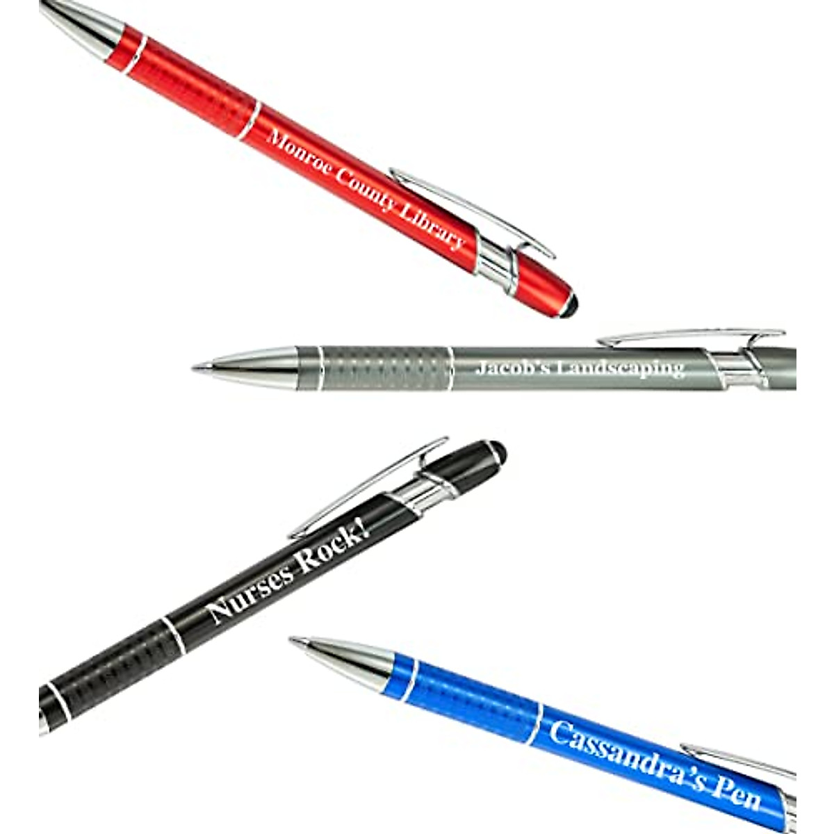 Express Pencils Customized Pens with Stylus - Metal Pens - Custom Printed Name Pens with Black Ink Personalized & Imprinted with Logo or Message -Great Gift Ideas- 12 pcs/pack (Blue)
