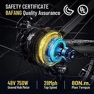 GOGOAL Electric Bike for Adults BAFANG 750W Motor 48V 15Ah Larger Removable Battery Waterproof 26'' 4 Inch Fat Tire Ebike 7-Speed Electric Mountain Bike Beach Camping Snow E-Bikes Black