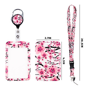 BKBKAAK Pink Flower Lanyard with ID Badge Holder and Retractable Reel Clip Girls Aesthetic Lanyard with ID Card Nametag Badge Holder for Keys School Office