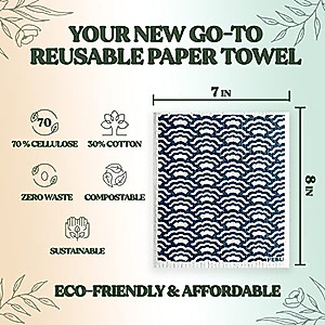 FEBU Swedish Dishcloths for Kitchen | 5 Pack Black Minimalist Swedish Dish Towels | Reusable Paper Towels Washable | Non-Scratch Cellulose Sponge Cloths | No Odor, Biodegradable, Swedish Cloths
