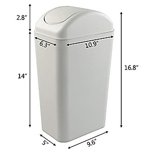 Hespama Slim Trash Can, 14L Gray Garbage Bin with Swing Lid for Narrow Space