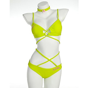 Winx Club Women's Flora Two Piece Bikini Set Swimsuit with Sarong and Choker Bathing Suit (Small) Yellow