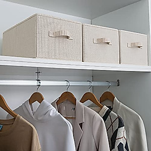 StorageWorks Large Storage Baskets for Shelves, Rectangular Closet Organizers with Handles, Foldable Closet Storage Baskets for Utility Room, 3-Pack, Beige Stripes