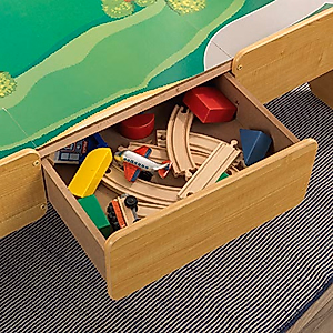 KidKraft Double-Sided Wooden Train and Activity Table with Built-In Storage Drawer, Natural ,Gift for Ages 3+