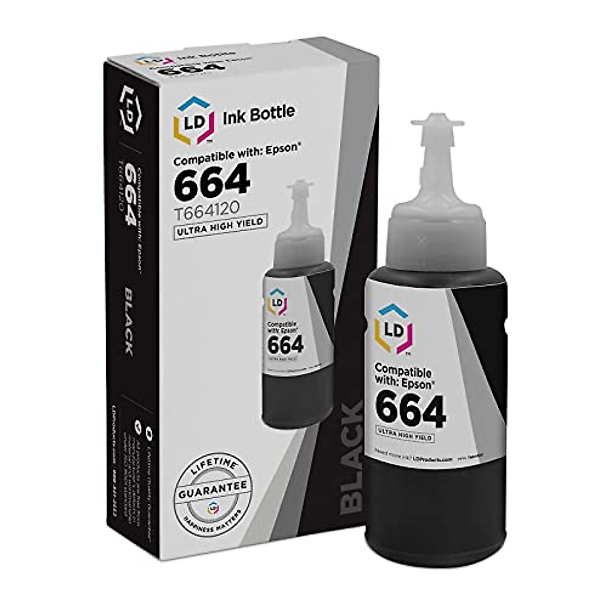LD Compatible Ink Bottle Replacement for Epson 664 T664120 High Yield (Black)