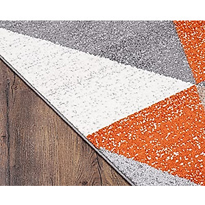 L'Baiet Emani Orange White Gray Brown Geometric Triangle Abstract Color Block Pattern Mid-Century Modern Indoor 4' x 6' Area Rug