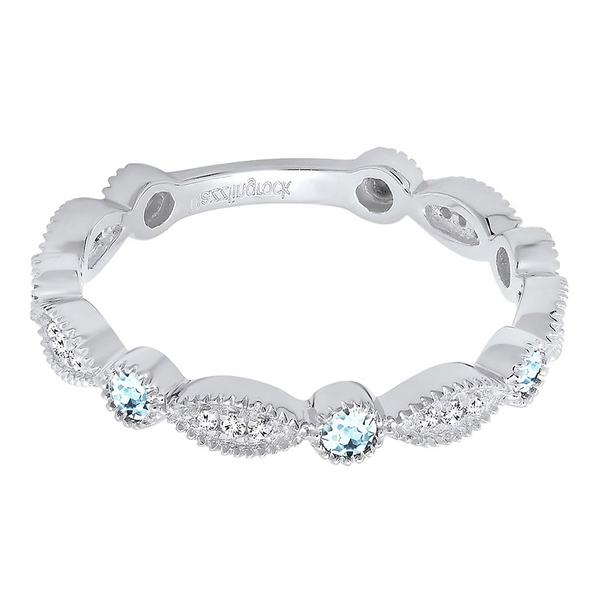 Dazzlingrock Collection Alternating Round Aquamarine & White Diamond 7 Stone Stackable Wedding Band Ring for Women in 14K White Gold, Size 8.5