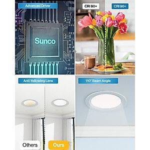 Sunco 24 Pack 6 Inch Ultra Thin LED Recessed Ceiling Lights Slim, 5000K Daylight, Dimmable 14W, Baffle Trim Damp Rated, Canless Wafer Thin with Junction Box