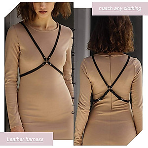 BODIY Punk Body Harness Black Gothic Leather Waist Chest Strap Belt Adjustable Rave Body Jewelry for Women and Girls