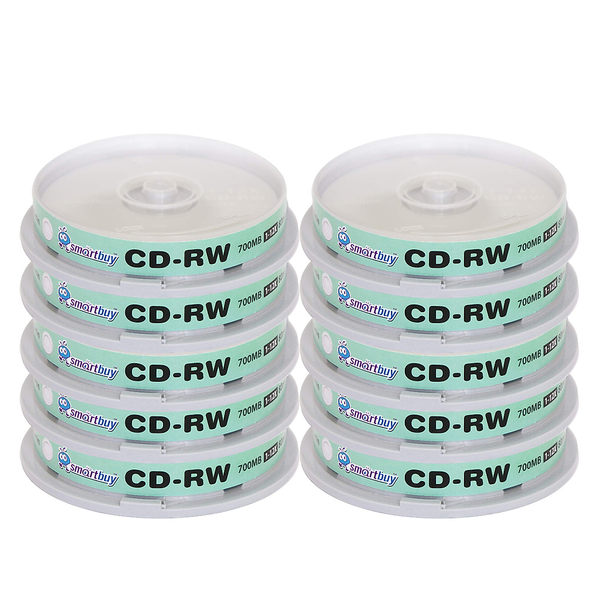 100 Pack Smartbuy CD-RW 1-12X 700MB/80Min High Speed Branded Logo Rewritable Blank Data Media Disc