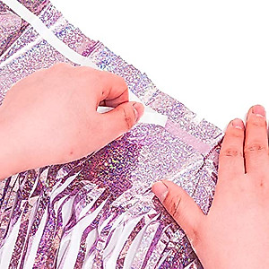 BRAVESHINE Pink Glitter Tinsel Foil Fringe Curtains - 2 Pcs 3.2x8.2 ft Metallic Holiday Photo Backdrop for Girl Princess Birthday Wedding Unicorn Bridal Shower Bachelorette Party Supplies Decorations