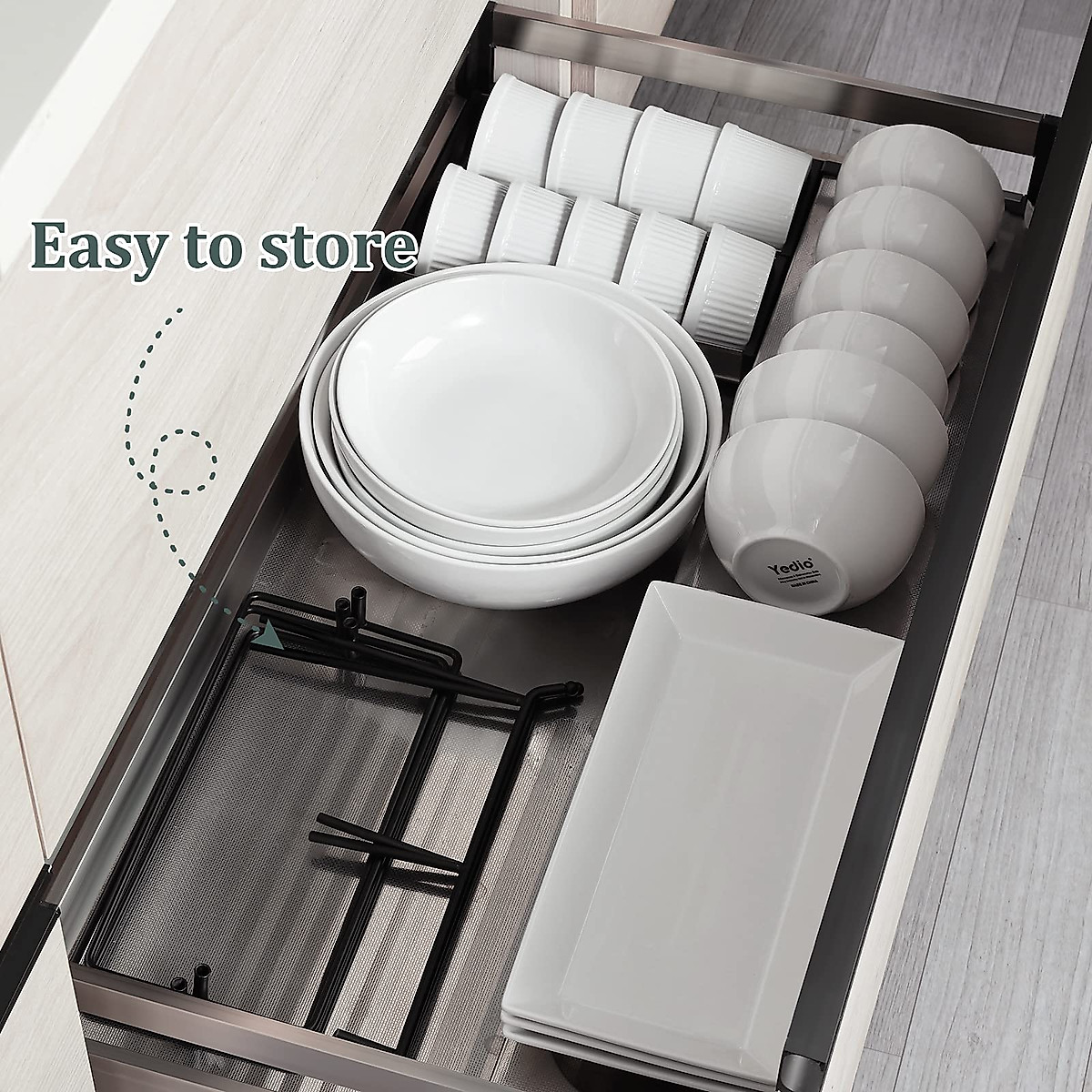 Yedio Porcelain Coffee Cups with Saucers and Metal Stand and 3 Tier Rectangular Serving Platter Bundle