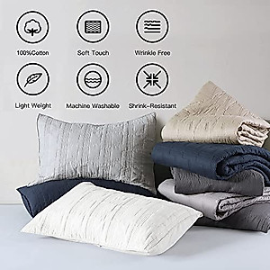 100% Cotton Quilt Set Queen Size, Baby Blue Pre-Washed 3-Piece Bedspread Coverlet Set, Cozy Lightweight Stitching Decorative Bedding Cover with 2 Shams in Geometric Pattern Rustic Style for All Season