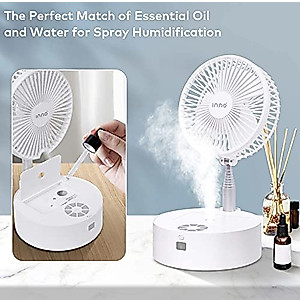 INNO Portable Fan & Essential Oil Diffuser – Foldable Standing or Desk Fan with Night Light, Air Diffuser, Humidifier – 24 Hr. Run Time White