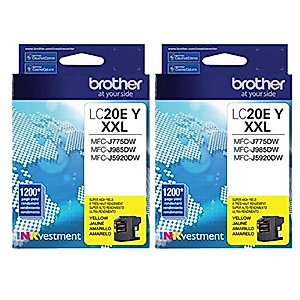 Brother LC20EY Super High Yield Yellow Ink Cartridge - 2 Pack