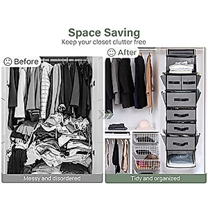 Kootek 7 Shelf Hanging Closet Organizer with Drawers, Hanging Closet Shelves Closet Storage 6 Clothing Drawer Side Pockets for Clothes, Bras, Socks, Underwear, Nursery Room, Wardrobe