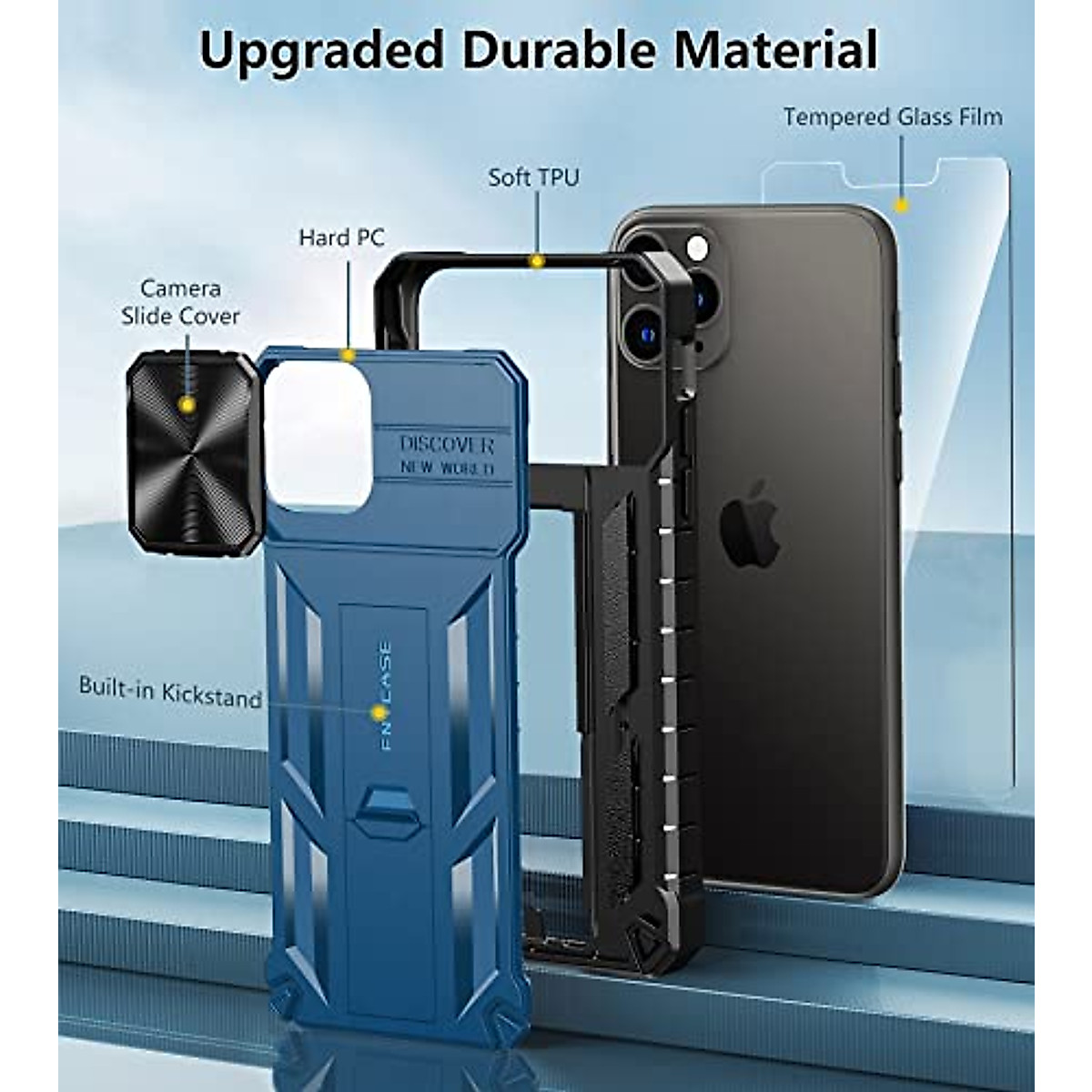 FNTCASE for iPhone 11 Pro-Max Case: Military Grade Drop & Shock Protection Cell Phone Cover with Kickstand & Slide | Rugged Protective Bumper Textured | Heavy Duty Protector(Blue)