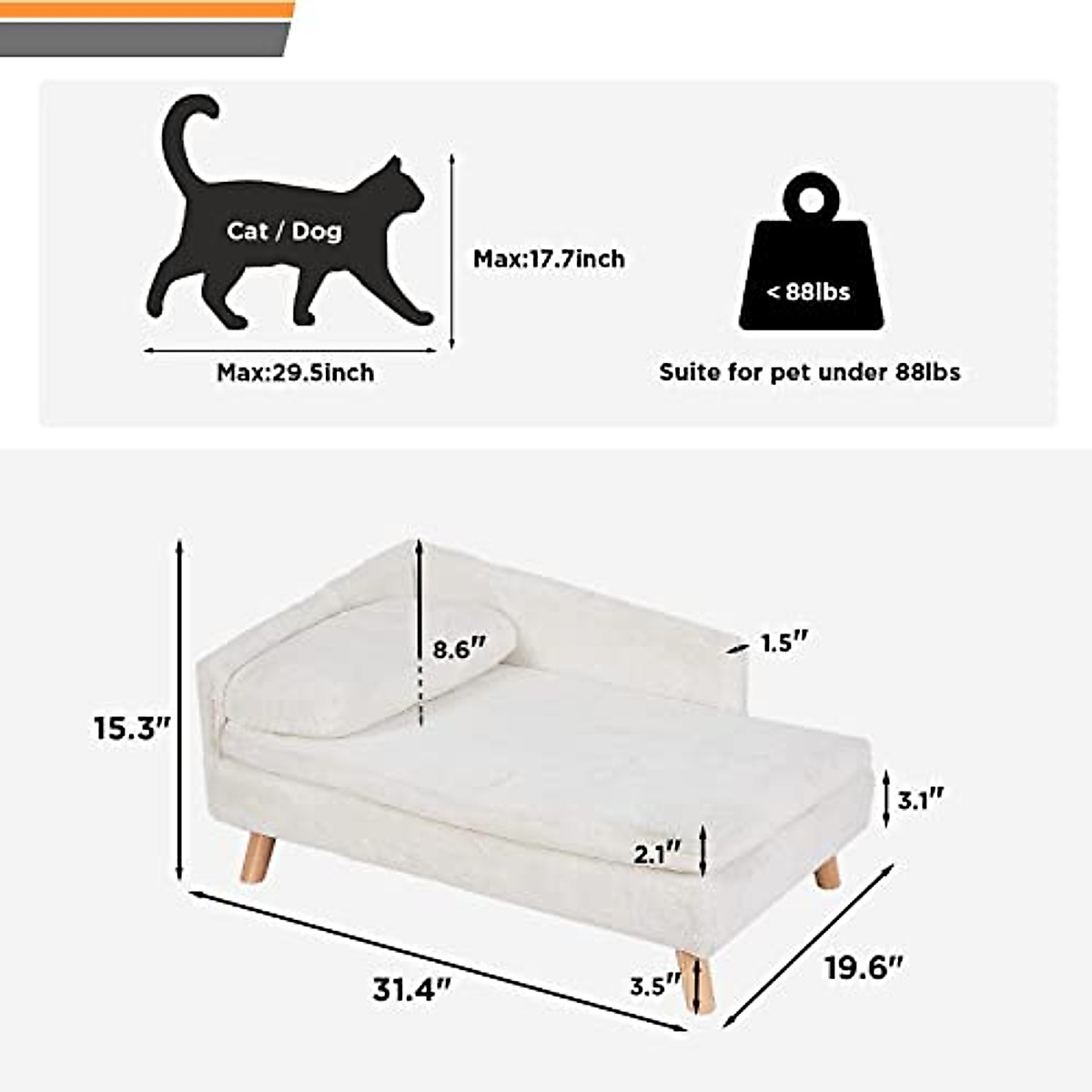 BingoPaw Elevated Pet Bed,Nordic Pet Stool Bed with Cozy Pad Waterproof,Pet Chair with Sturdy Wood Legs for Small Dog Kitten