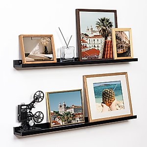 Fun Memories Picture Ledge Shelf, 36 Inch Floating Shelves Set of 2, Nursery Book Shelves for Toys Storage, Kids Bookshelf Wall Mounted for Wall Decor Books Photo Frames, Black