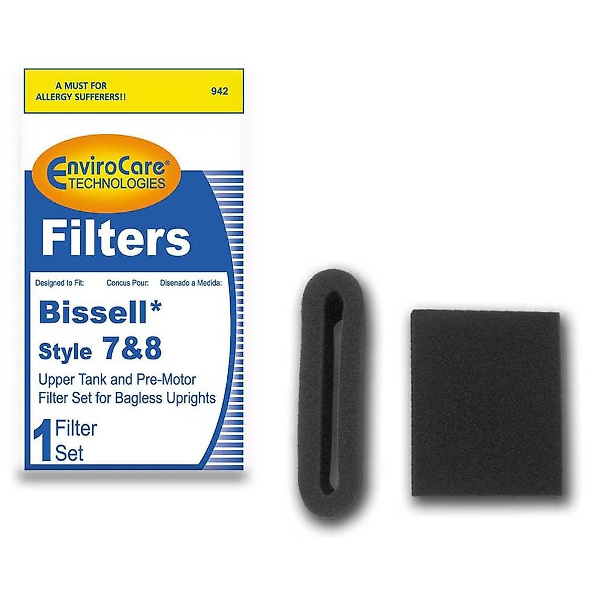 EnviroCare Premium Replacement Pre Motor Foam Vacuum Cleaner Filter made to fit Bissell Style 7/8/14 1 Upper Tank Filter and 1 Pre Motor Filter