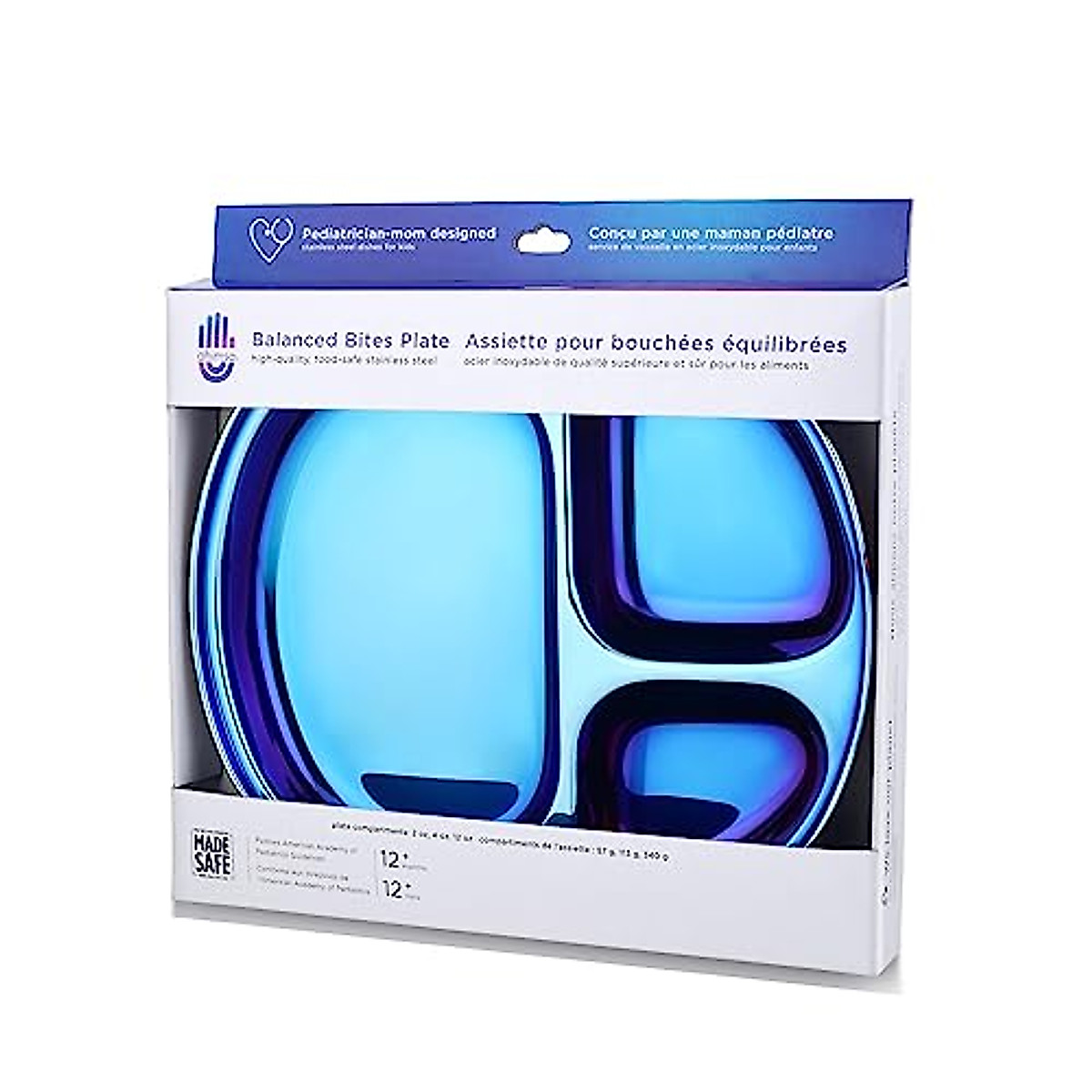 Ahimsa Stainless Steel Balanced Bites Plate | 1 x Divided Plate | Toddler Dishware | No Plastic | 100% BPA Free | Dishwasher Safe (Iridescent Blue)