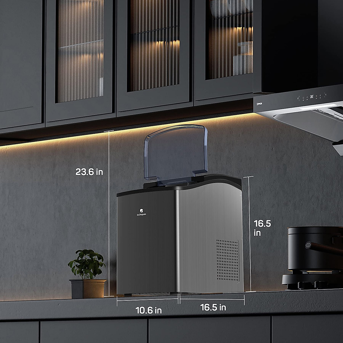 Dr.Prepare Countertop Nugget Ice Maker, Pebble Ice Machine, Produces Ice in 8 Mins, 40 lbs Per Day, 3.2L Large Water Tank, Self Cleaning, for Home, Office and Bar