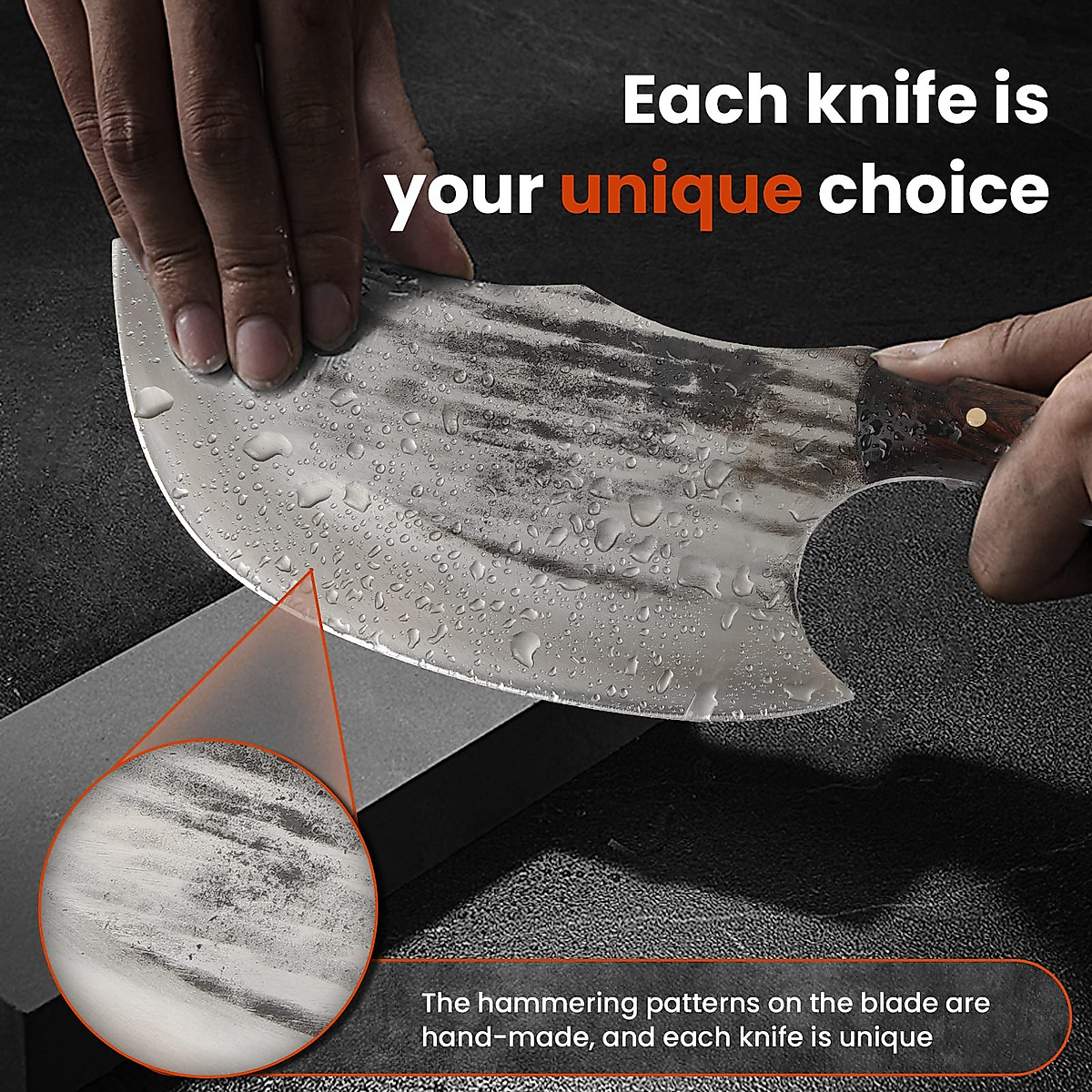 Chinese-Husa Hand-Forged Cleaver Butcher Chef-Knife - High Carbon Stainless Steel HRC62 - Knife for Pro Chef, Home, Restaurant, Outdoors