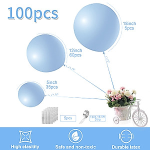 AJOYEGG Baby Blue Balloons Macaron Light Blue Balloon 100pcs 5+12+18Inch, Pastel Blue Party Balloons Garland Kit for Birthday Baby Shower Gender Reveal Wedding Bridal Shower Decoration