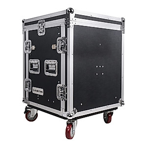 Sound Town 12U PA DJ Pro Audio Rack/Road ATA Case with 2U Drawer, 11U Slant Mixer Top, DJ Work Table, Casters, Pro Tour Grade (MR-DR12UT)