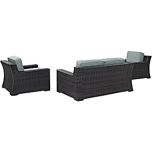 Crosley Furniture Beaufort Beaufort 3-Piece Outdoor Loveseat Patio Furniture Set, Wicker Conversation Sets for Porch, Brown with Mist Cushions