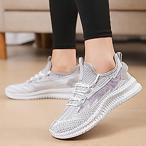 Copulan Womens Slip On Walking Shoes Non Slip Running Shoes Breathable Workout Shoes Lightweight Gym Sneakers Grey