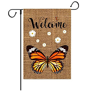 EDDERT Welcome Monarch Butterfly Garden Flag Butterfly lovers Burlap Vertical Double Sided Yard Flags, Keep Flying if You Have Wings Outdoor Indoor Lawn Home for Personalized Decor 12.5x18 Inch