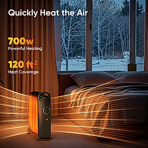 Air Choice Oil Heater, 700W Oil-Filled Radiator Heater with Thermostat, Overheat Protection,2 Heat Settings, Durable, for indoor use, Quiet Electric Space Heater for Bedroom, Office, Home