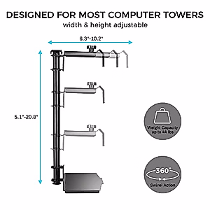 EUREKA ERGONOMIC CPU Holder Under Desk Mount, Computer Tower Holder 360° Swivel Height & Width Adjustable, Holds up to 44 lbs, Fits Most Computer Tower, Black
