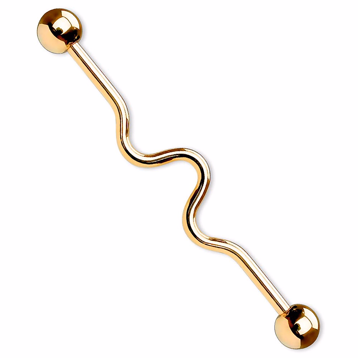 Forbidden Body Jewelry 14G Surgical Steel 1 1/2 Inch (38mm) Rose Gold IP Plated Wavy Industrial Piercing Barbell, 5mm Balls