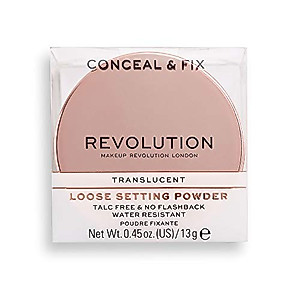 Makeup Revolution Conceal & Fix Setting Powder, Waterproof Translucent Powder, Holds Makeup In Place All Day, Vegan & Cruelty-Free, 0.45oz/13g